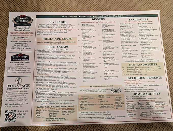 This menu isn't just a list of options—it's a roadmap to happiness with "Homemade Pies" as the final destination.