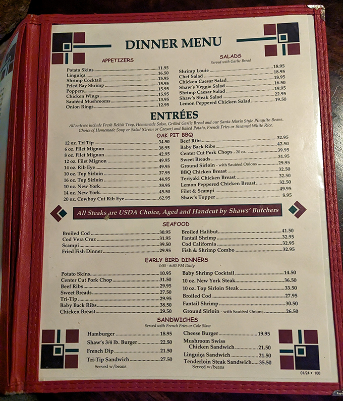 This menu isn't just a list of options&mdash;it's a love letter to carnivores. The "Oak Pit BBQ" section should come with a warning: "May cause involuntary drooling."