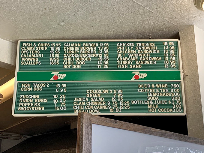 The menu board&mdash;a green beacon of seafood possibilities&mdash;promises treasures from the deep without fancy descriptions or pretentious chef terminology.