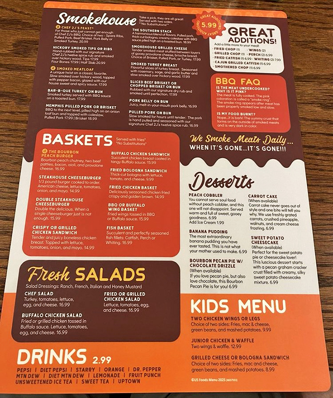 A menu that reads like a love letter to Southern cuisine, with smoked meatloaf stealing the spotlight.