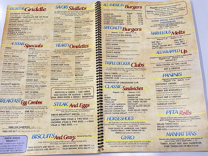 This spiral-bound menu isn't just a list of options&mdash;it's a novel of comfort food possibilities that requires strategic planning and an empty stomach.