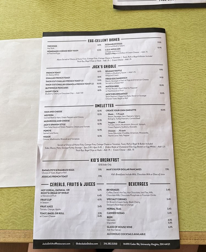 The breakfast menu at Jack's reads like a love letter to morning indulgence. "Egg-cellent Dishes" isn't just cute wordplay&mdash;it's truth in advertising.