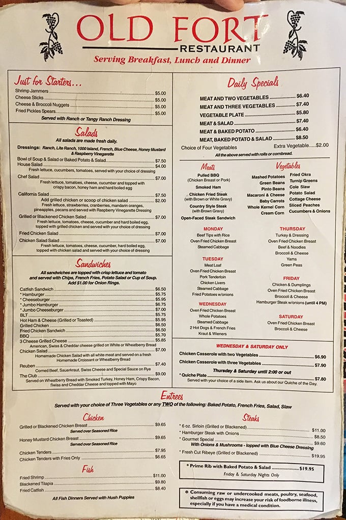 This menu reads like a love letter to Southern comfort food classics, with daily specials that rotate through a greatest hits album of homestyle cooking.