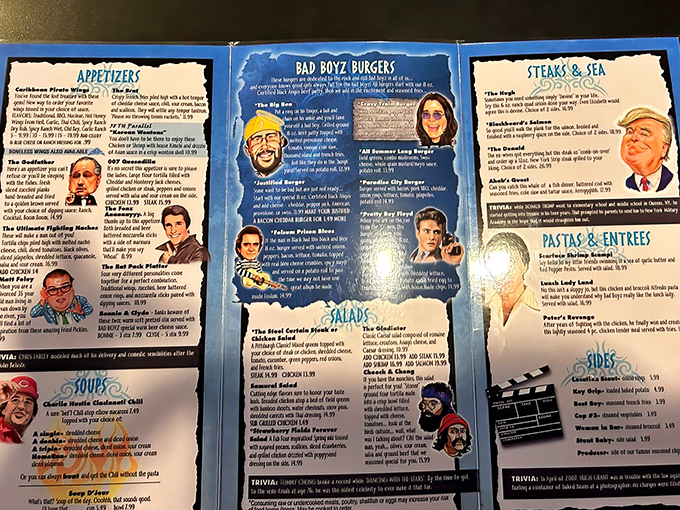 A menu that doubles as entertainment&mdash;celebrity-inspired burgers with caricatures that'll make you chuckle before you even take your first bite.