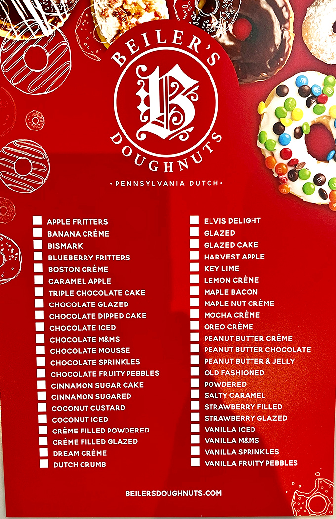 This menu isn't just a list—it's a treasure map to donut nirvana with over 40 paths to happiness.