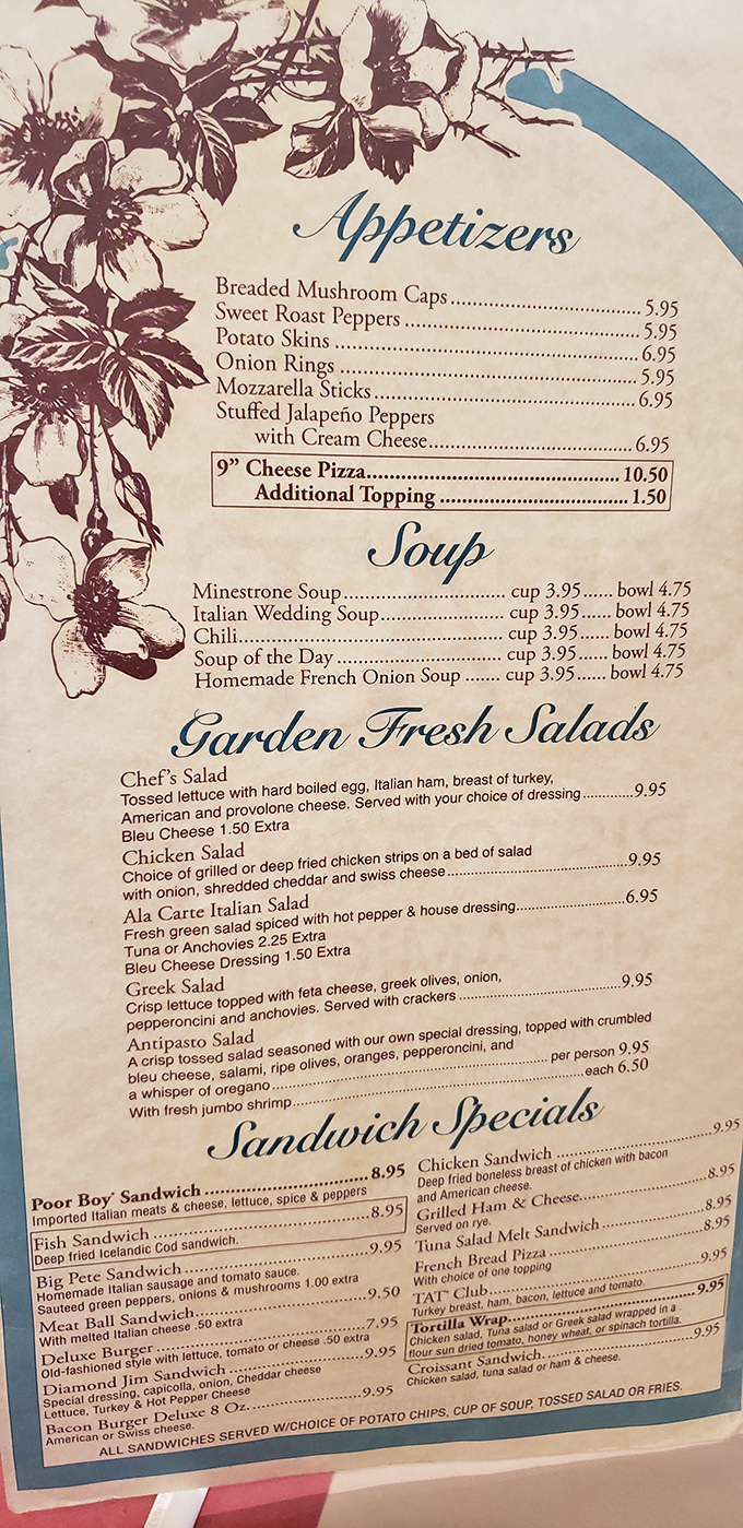 The menu reads like a love letter to Italian-American classics, with appetizers and soups that have comforted Columbus diners for generations.