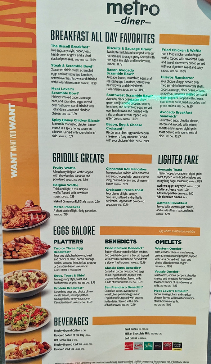 The menu reads like a love letter to breakfast enthusiasts. Decisions this difficult should come with a therapist on standby.