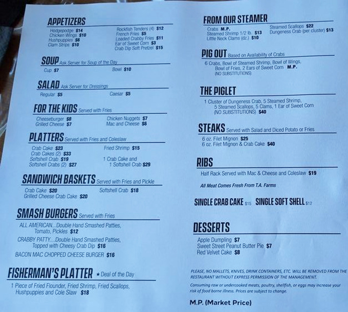 A menu that reads like a love letter to the Chesapeake Bay. The "Pig Out" platter isn't just a meal&mdash;it's a commitment.