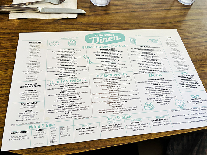 This menu isn't just a list of food&mdash;it's a roadmap to happiness. Notice "Breakfast Served All Day" is the headline act.