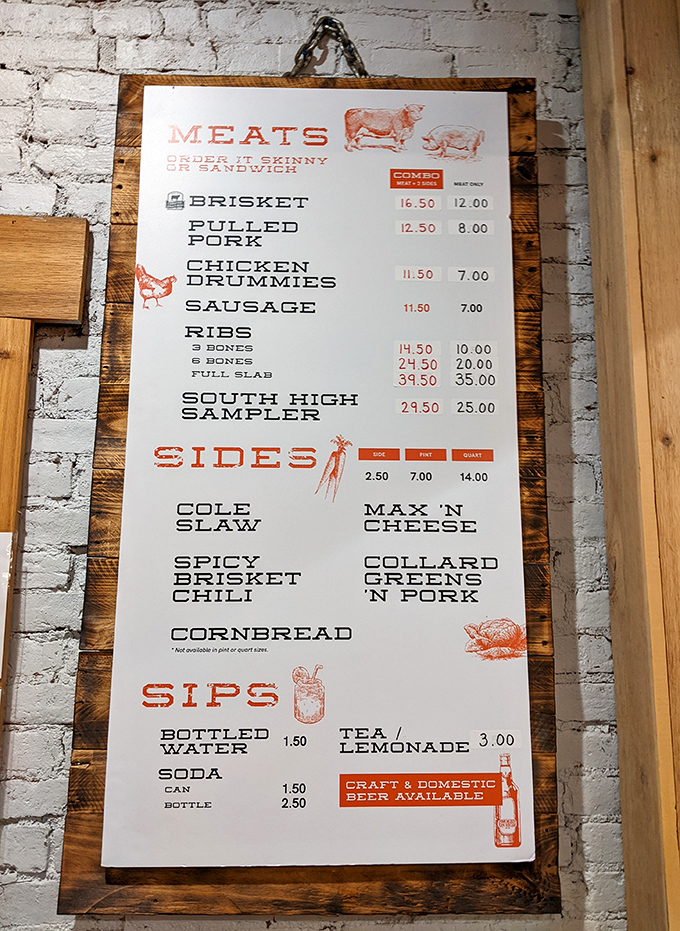 The menu board tells a simple truth: life's too short for complicated decisions when brisket, ribs, and pulled pork are calling your name.