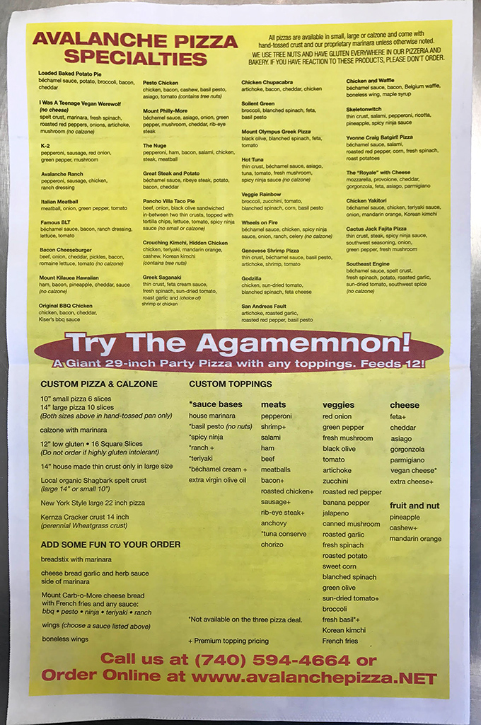 This menu isn't just a list&mdash;it's a roadmap to flavor country with quirky pizza names that promise culinary adventures.