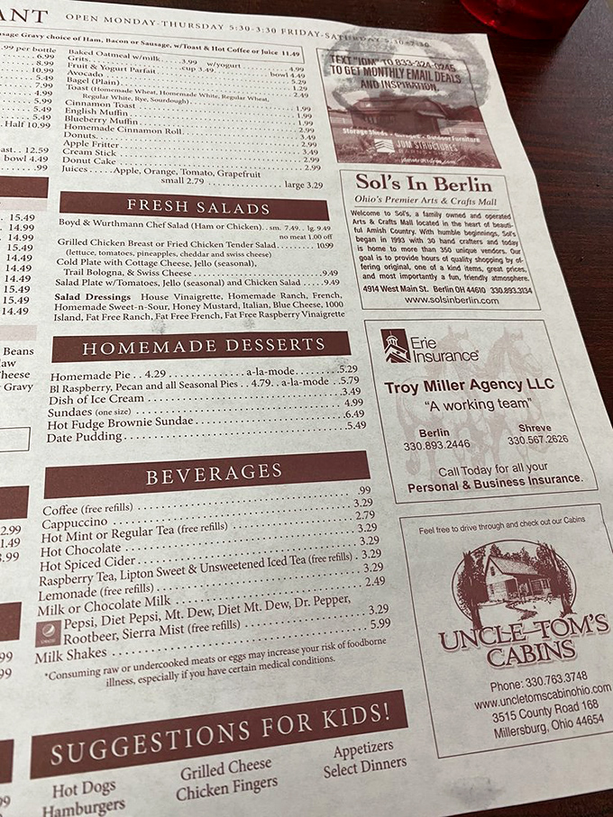 A menu that doesn't need fancy fonts or flowery descriptions&mdash;just honest food at honest prices. The dessert section is where the magic happens.