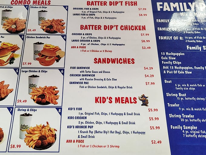 The menu board reads like a love letter to fried delights, with combo meals that solve life's toughest question: "Fish or chicken?"