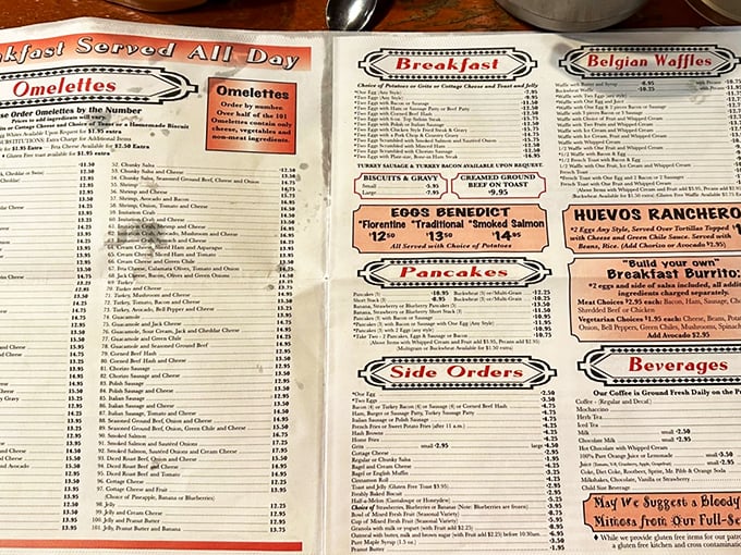 The legendary menu &ndash; a sacred text of egg possibilities. Choosing from 101 omelets feels like being asked to pick your favorite child.