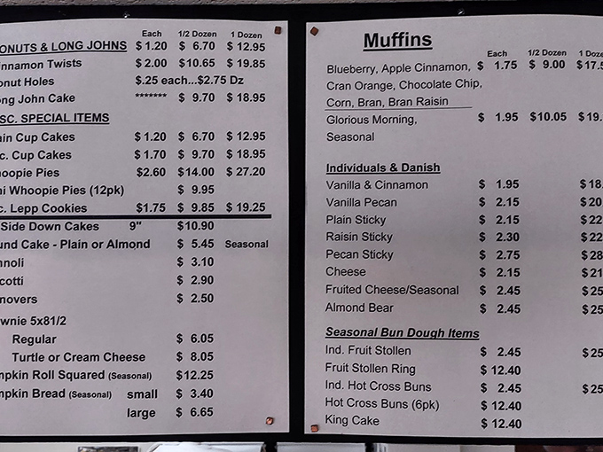 The menu board at Achenbach's reads like poetry to carb enthusiasts. From Long Johns to whoopie pies, each item represents a commitment to Pennsylvania Dutch baking traditions.