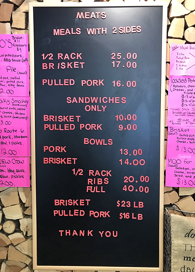The menu board speaks the universal language of barbecue &ndash; no fancy descriptions needed when the meat does all the talking.