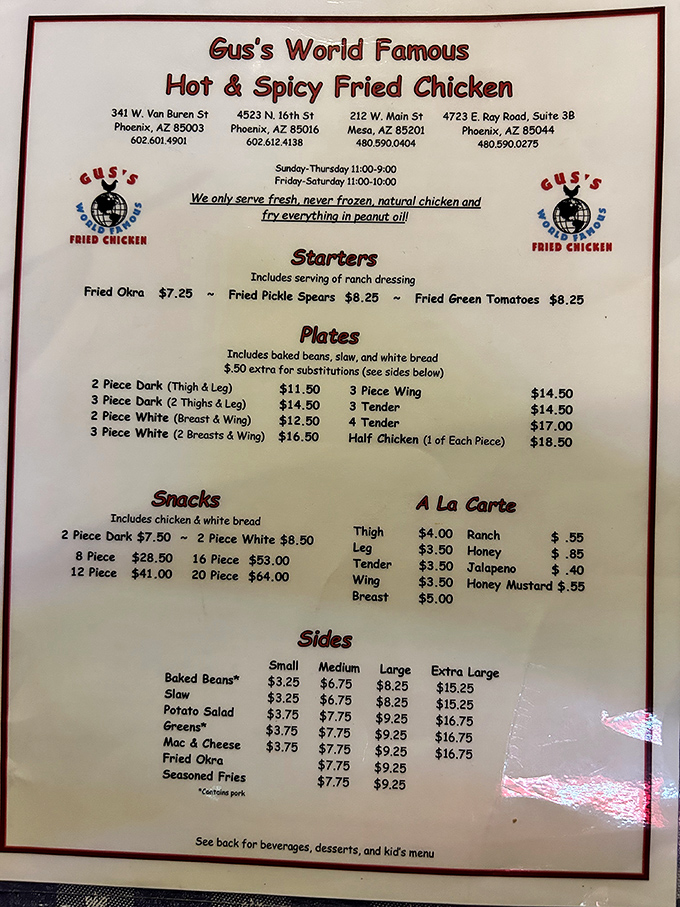 This menu isn't just a list – it's a roadmap to happiness. Simple, straightforward, and promising spicy delights that'll make your taste buds stand at attention.