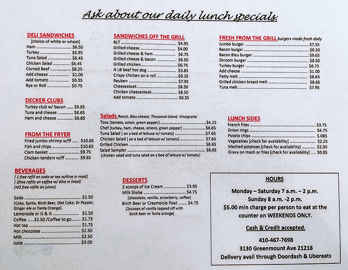 A menu that doesn't need fancy fonts or flowery descriptions&mdash;just straightforward breakfast classics that have stood the test of time and countless hungry Baltimoreans.