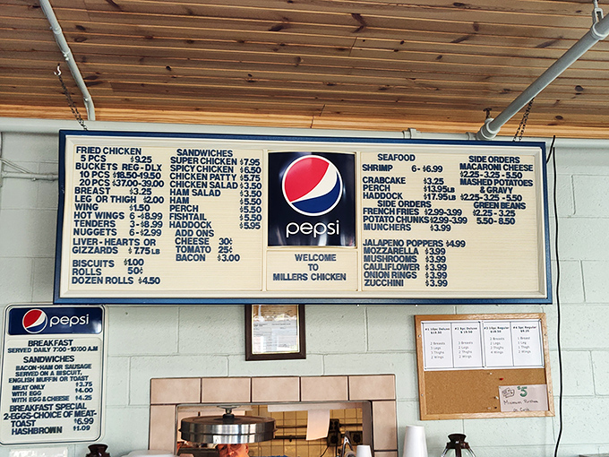 This menu board is like a treasure map where X marks the spot for crispy, golden happiness in multiple delicious forms.