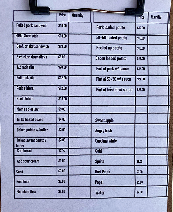 A menu that gets straight to the point&mdash;no foams, no reductions, no pretense. Just honest barbecue that speaks for itself.