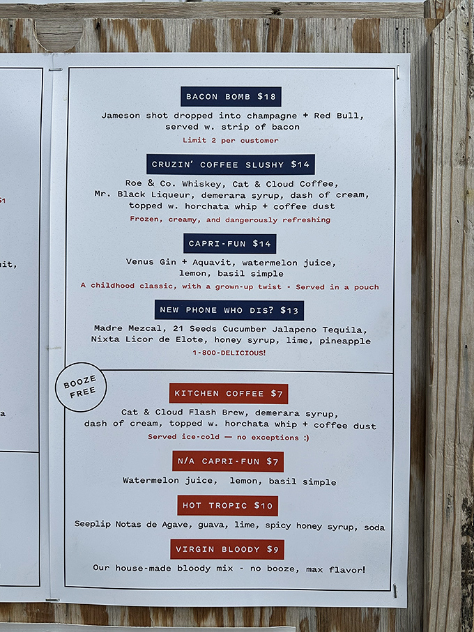 The drink menu reads like a love letter to liquid happiness&mdash;where else can you find a "New Phone Who Dis?" alongside coffee with horchata whip?