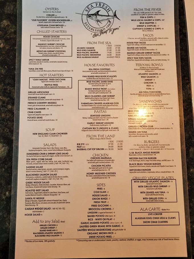 A menu that reads like a love letter to the ocean. Decision paralysis has never been so delicious.