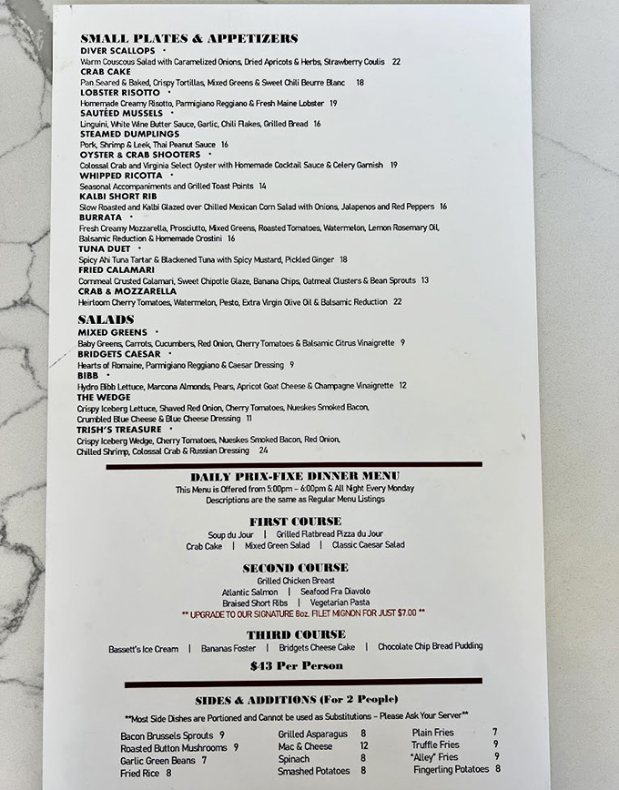 This menu isn't just a list of dishes&mdash;it's a roadmap to happiness. The lobster risotto and signature filet mignon are calling your name from the page.