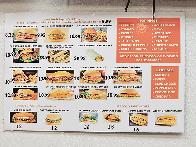 This menu board isn't just a list&mdash;it's a roadmap to happiness. Each option promises a different journey, with the Greek Lamb Burger as your first-class ticket.