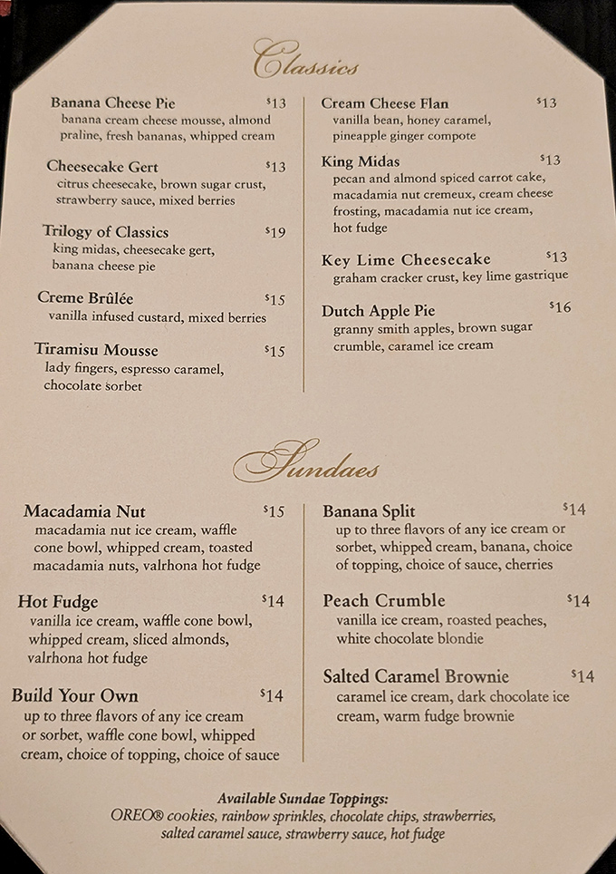 This dessert menu isn't just reading material&mdash;it's a roadmap to happiness with stops at Banana Cheese Pie Boulevard and Macadamia Nut Avenue.