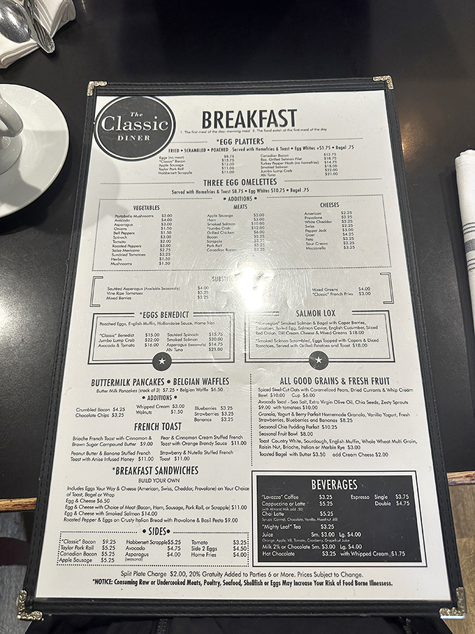 The menu reads like a breakfast lover's diary—every page filled with delicious possibilities.