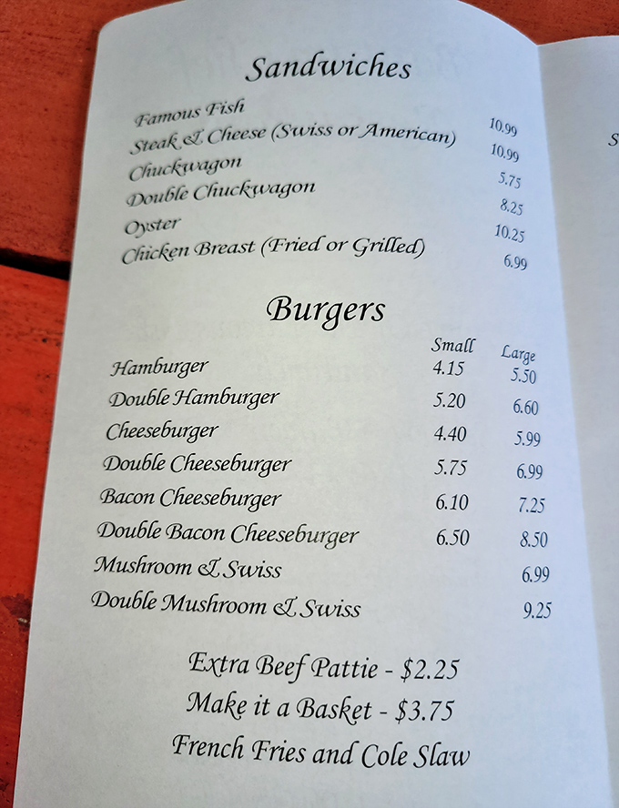 The menu reads like a greatest hits album of American comfort food. That "Famous Fish" at the top? It's not just marketing&mdash;it's a promise.