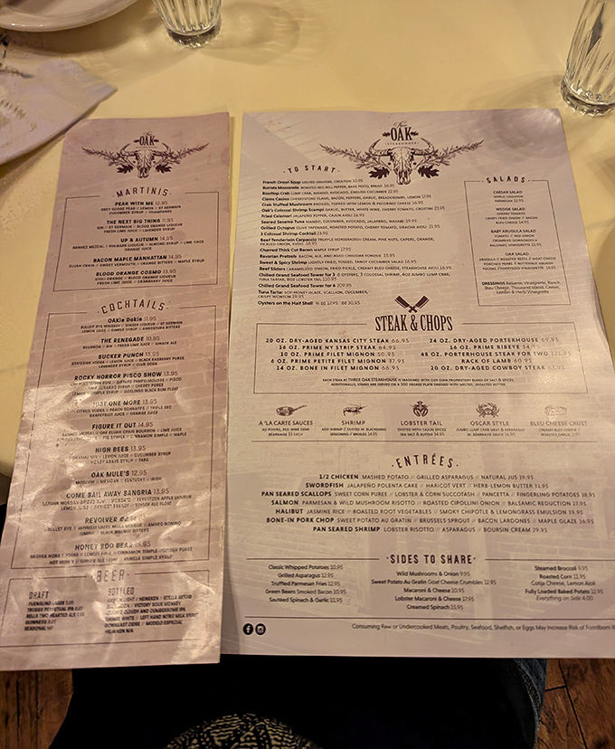 A menu that reads like poetry to meat lovers&mdash;notice how your eyes instinctively gravitate toward the "Steak & Chops" section.