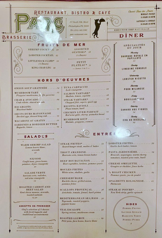 A menu that reads like a love letter to French cuisine, with that onion soup gratin&eacute;e calling your name from the very top.