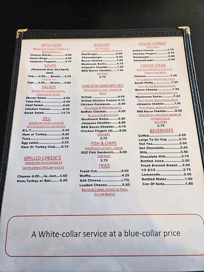 A menu that doesn't need fancy fonts or pretentious descriptions&mdash;just honest food at prices that won't make your wallet weep.