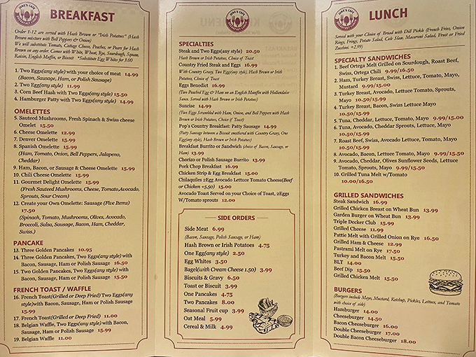 This menu isn't just a list of food&mdash;it's a roadmap to happiness. The French toast section alone deserves its own ZIP code.