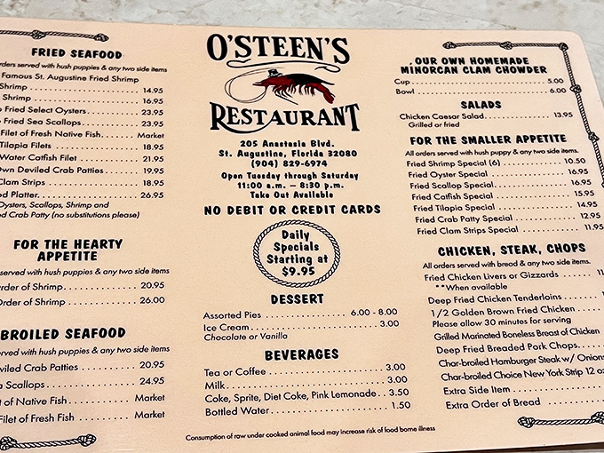 A menu that hasn't changed because it doesn't need to. When you've perfected seafood this good, why mess with success?