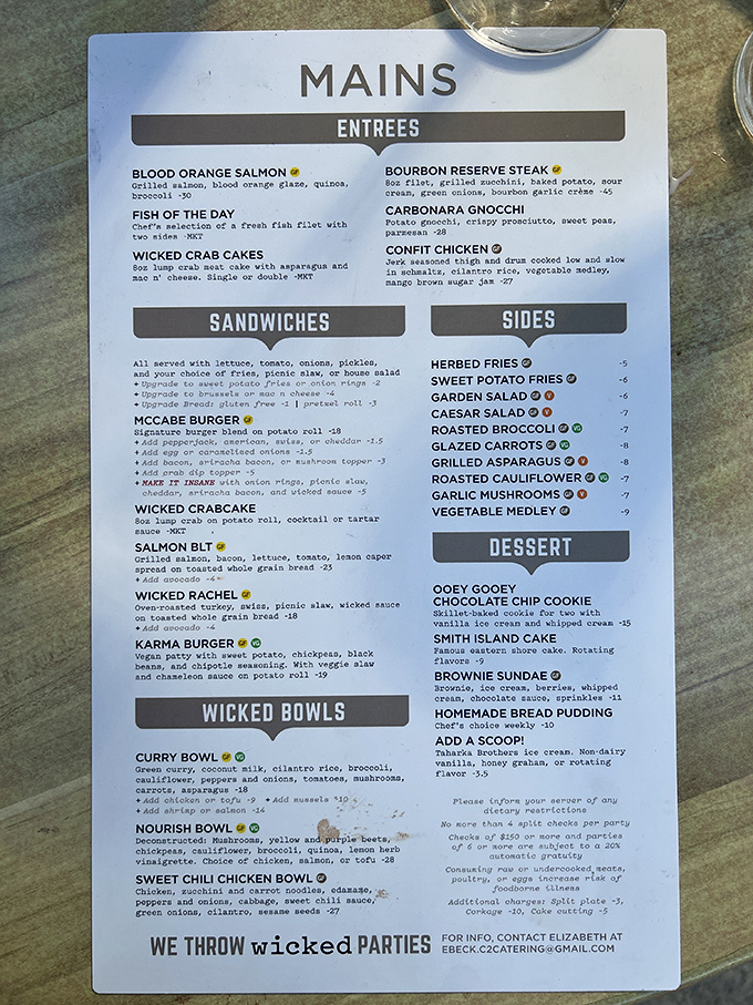 A menu that reads like a love letter to comfort food. Notice how everything sounds both familiar and intriguing? That's culinary confidence.