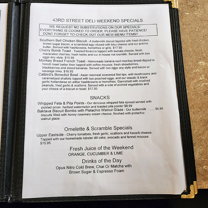 Weekend specials that read like love poems to breakfast enthusiasts. The Southern Belle Chicken Biscuit alone is worth the trip.