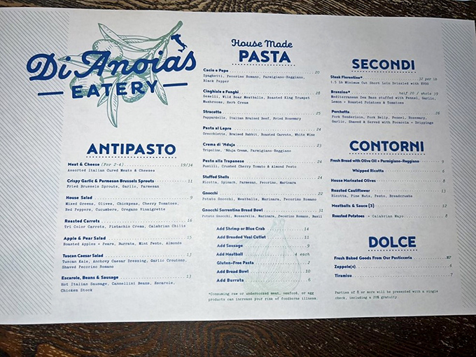 A menu that reads like a love letter to Italian cuisine, with "House Made Pasta" proudly displayed as if to say, "Yes, we take this seriously."