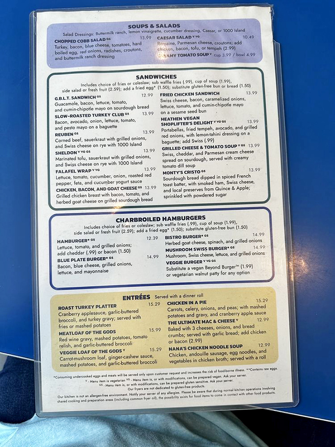 A menu that reads like a love letter to comfort food. The "Meatloaf of the Gods" isn't false advertising—it's a divine promise kept.