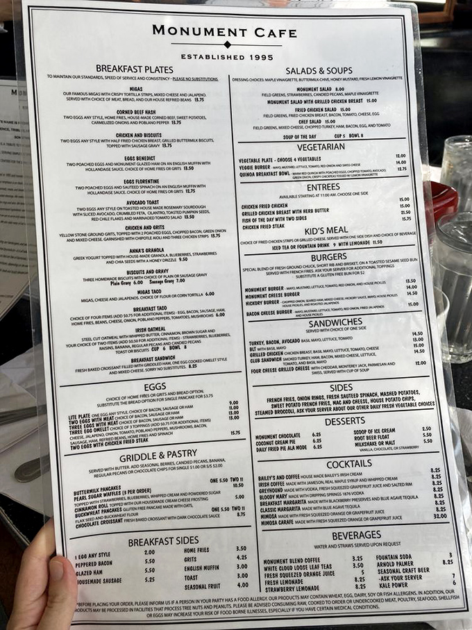 A menu that reads like a love letter to American comfort food. Each description promises the kind of meal that makes you want to hug the chef afterward.