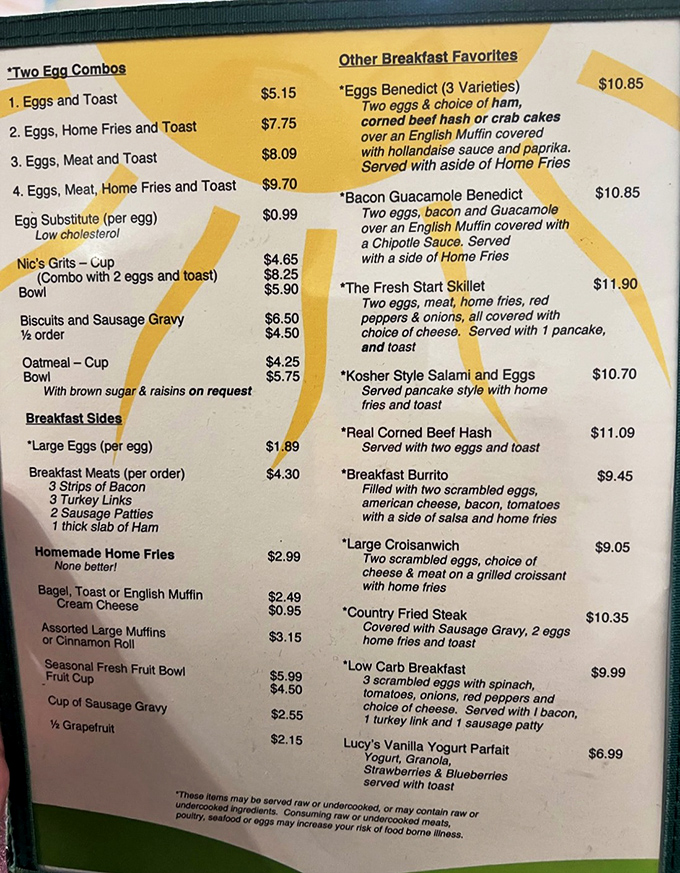 A menu that reads like a love letter to breakfast classics. The starred items are the local favorites worth traveling for.