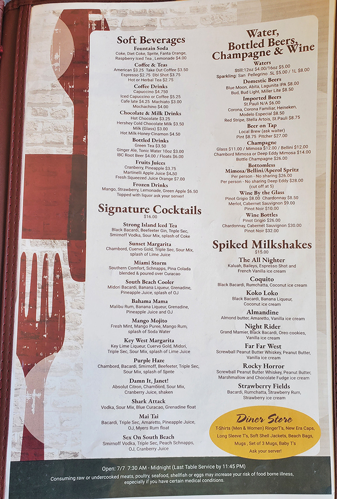 The menu reads like a love letter to American comfort food, with a Miami twist. Those spiked milkshakes aren't your grandpa's diner fare!