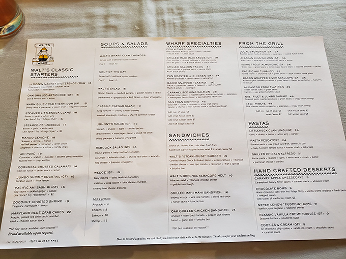 The menu reads like a love letter to the ocean, with that legendary oak-grilled artichoke holding court among seafood treasures waiting to be discovered.