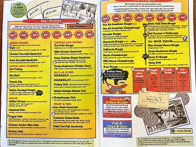 The menu at Sam's is less a list and more an epic novel of comfort food possibilities. Choosing just one item might be the hardest decision you'll make all day.