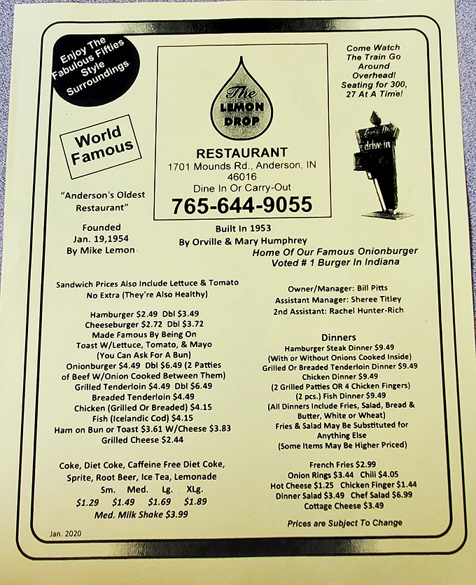 This menu isn't just a list of food&mdash;it's a historical document showcasing nearly seven decades of culinary consistency and prices that won't give your wallet indigestion.