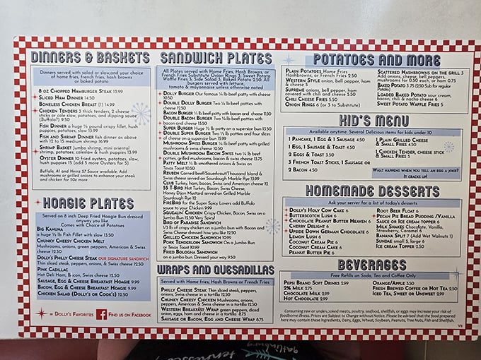 This isn't just a menu&mdash;it's a roadmap to happiness. The checkered border frames what might be the most important decision you'll make all day.