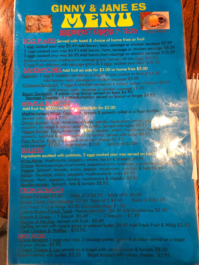 The menu reads like a love letter to breakfast classics. No need for fancy descriptions when the food speaks this eloquently.