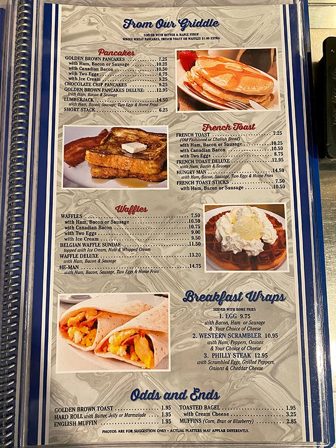 The breakfast menu reads like poetry to hungry souls—golden pancakes, French toast, and waffles that make decision-making deliciously difficult.