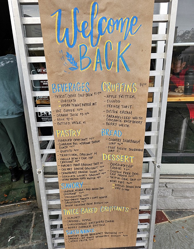 The menu board that launches a thousand diet cheat days. Those blue cruffin listings are basically a roadmap to bliss.